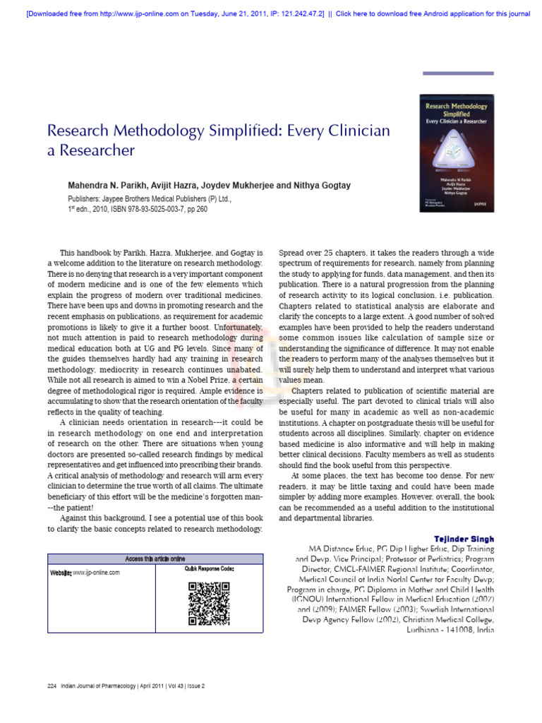 Book Review Research IJP 2011 | PDF | Methodology | Science