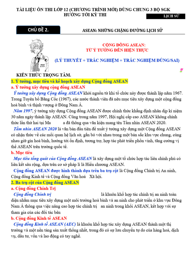 [Ls12] - Bài 5. Cộng Đồng Asean Từ ý Tưởng Đến Hiện Thực (Có Đáp Án Chuẩn) - Tiktok@Thptqg2025 | PDF