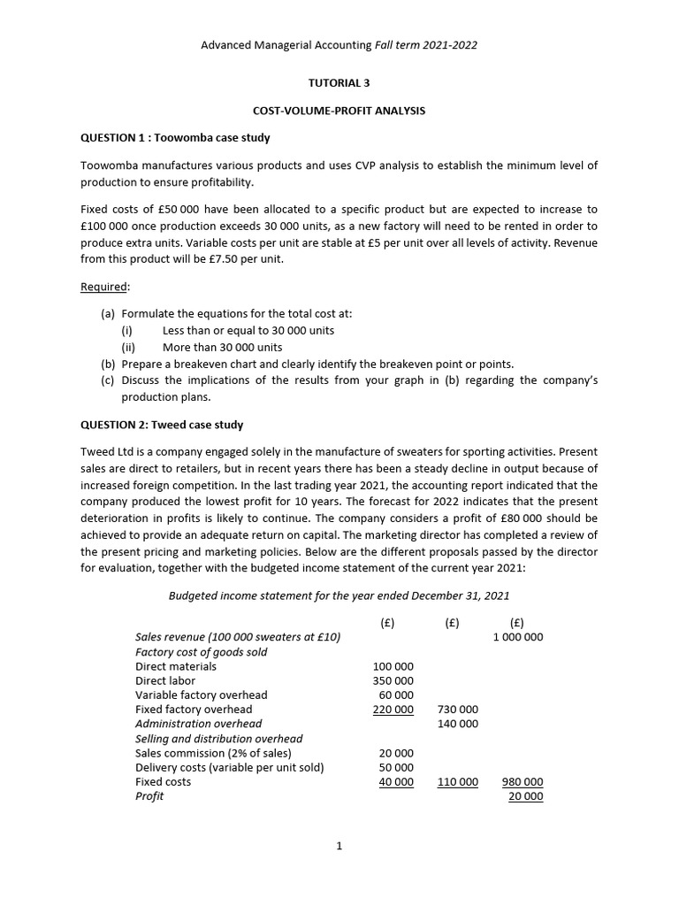 ACCT300-Tutorial 3-CVP Analysis - With Solutions | PDF | Business ...