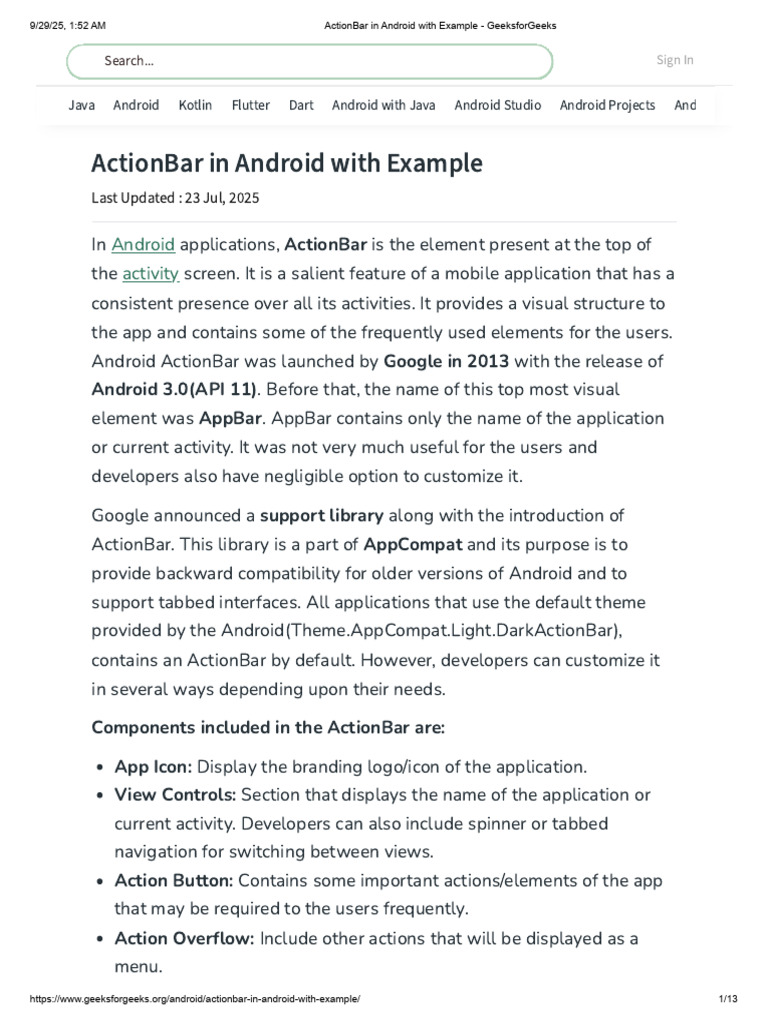 ActionBar in Android With Example - GeeksforGeeks | PDF | Android ...