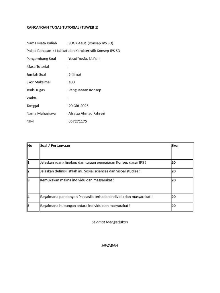 Rancangan Tugas 1 Konsep Ips | PDF