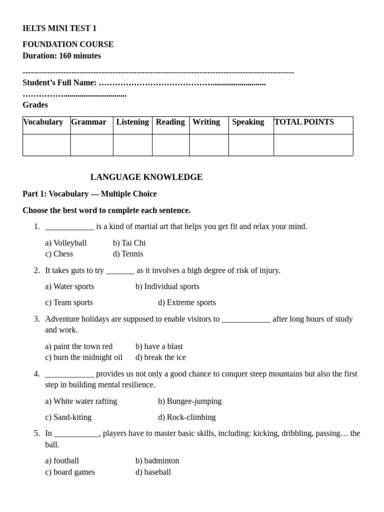 IELTS Mini Test 1 Overview | PDF | Taste | Senses