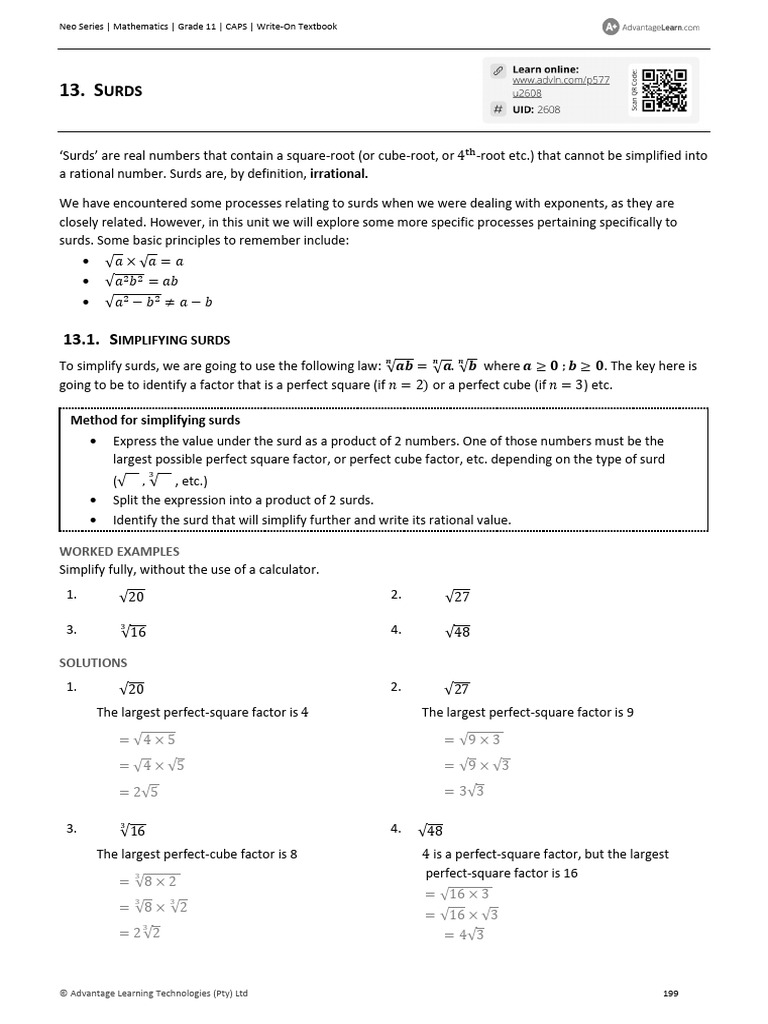 Advantage Learn Neo Series Mathematics Grade 11 Ed1 CAPS Unit 13 | PDF ...