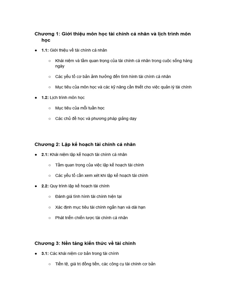 Outline Giáo Trình Tài Chính Cá Nhân | PDF