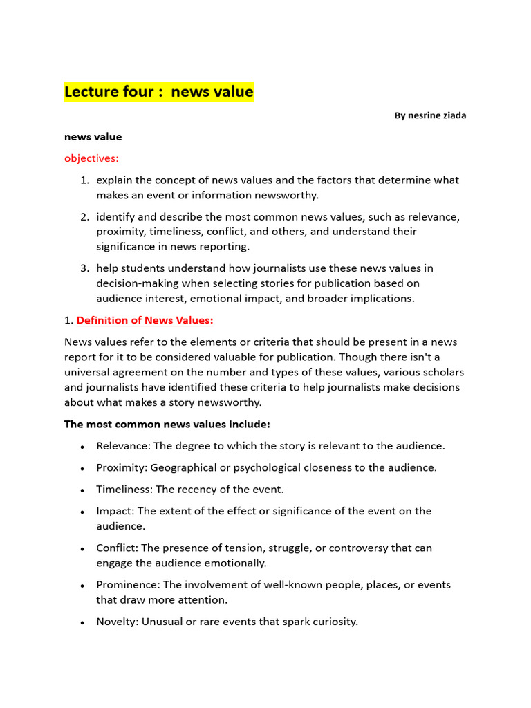 Lecture Four 04 News Value 2nd Year | PDF | News | Cognition
