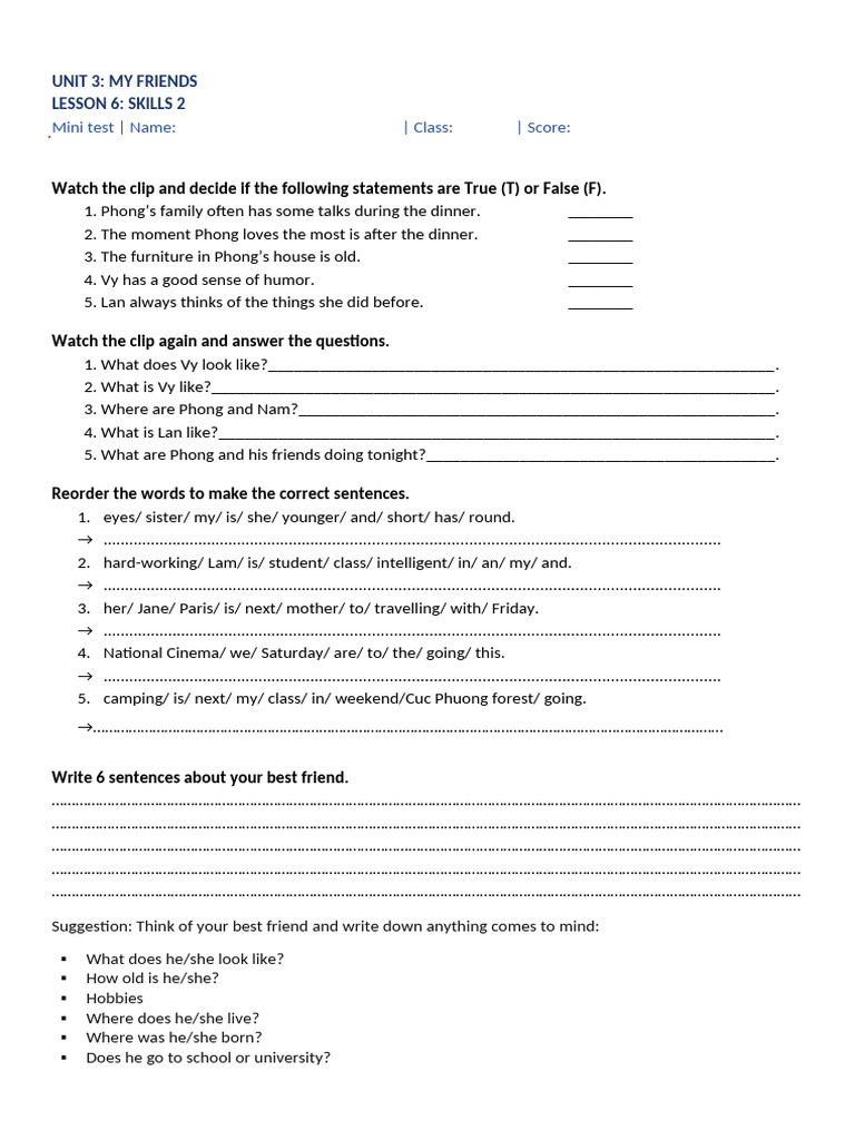 My Friends: Skills Test and Activities | PDF | Chess Theory | Chess