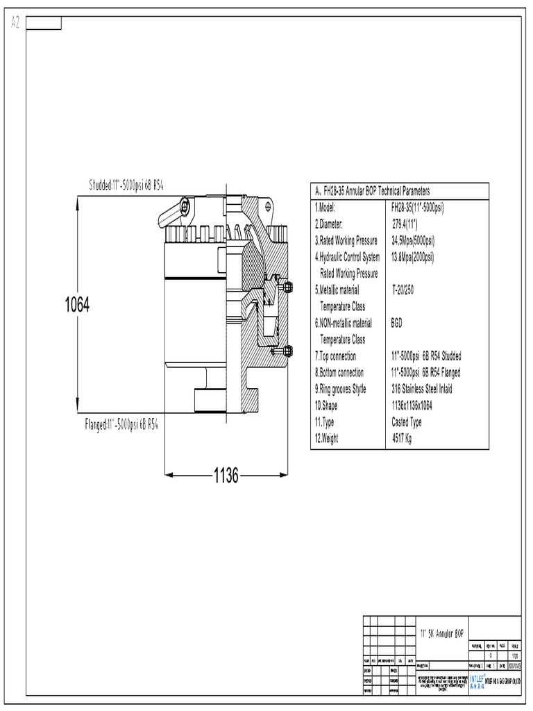Operation Manual& Drawing of BOP_11” 5000psi Annular BOP | PDF