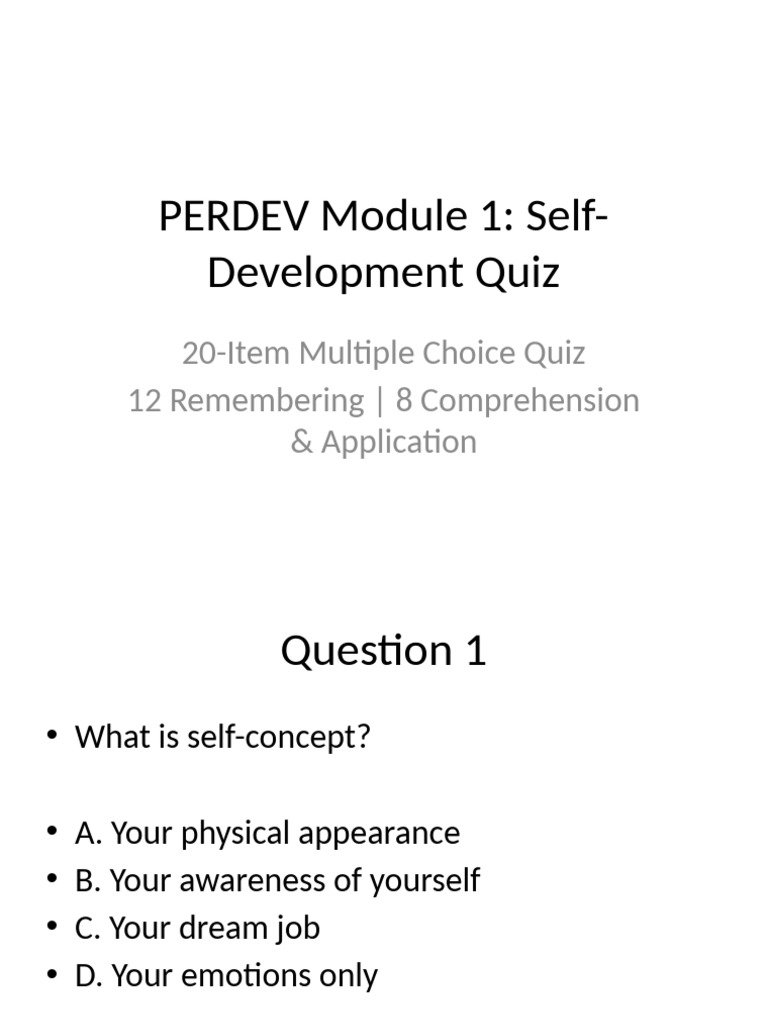 PERDEV Module1 Quiz With AnswerKey | PDF | Self Concept | Self