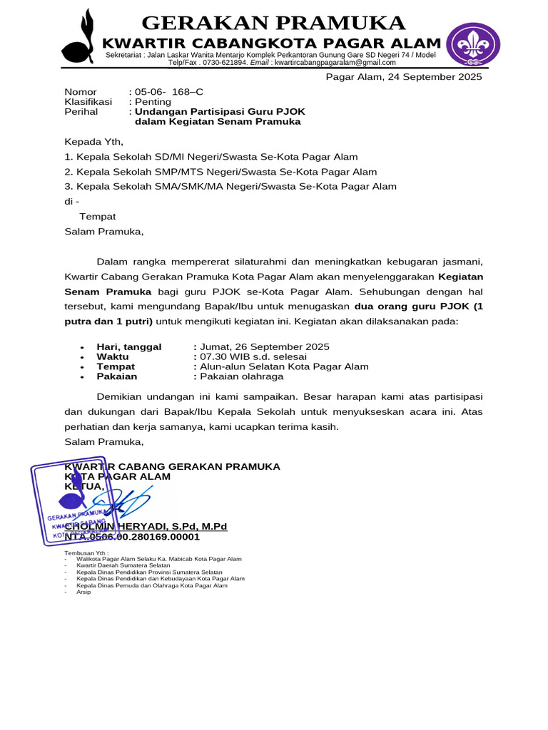 Undangan Guru Olahraga Pada Kegiatan Senam Pramuka1 | PDF