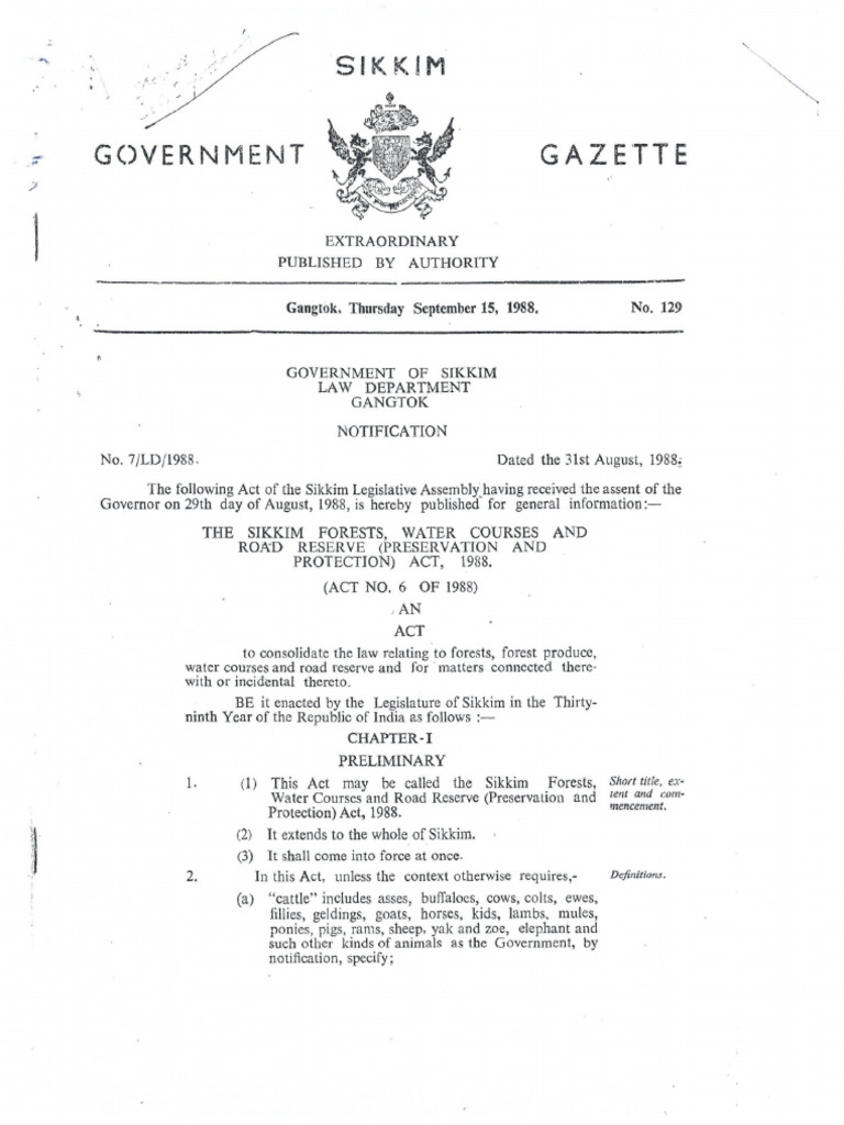 Sikkim Forests and Water Courses Act 1988 | PDF | Trees | Appeal