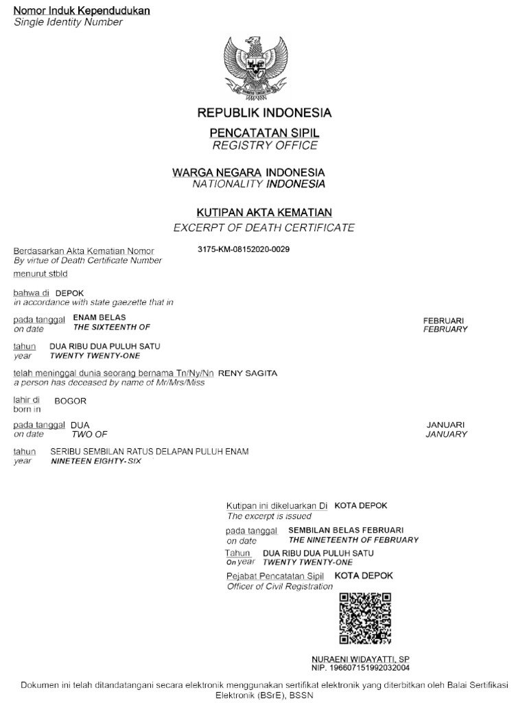 Akta Kematian Reny | PDF