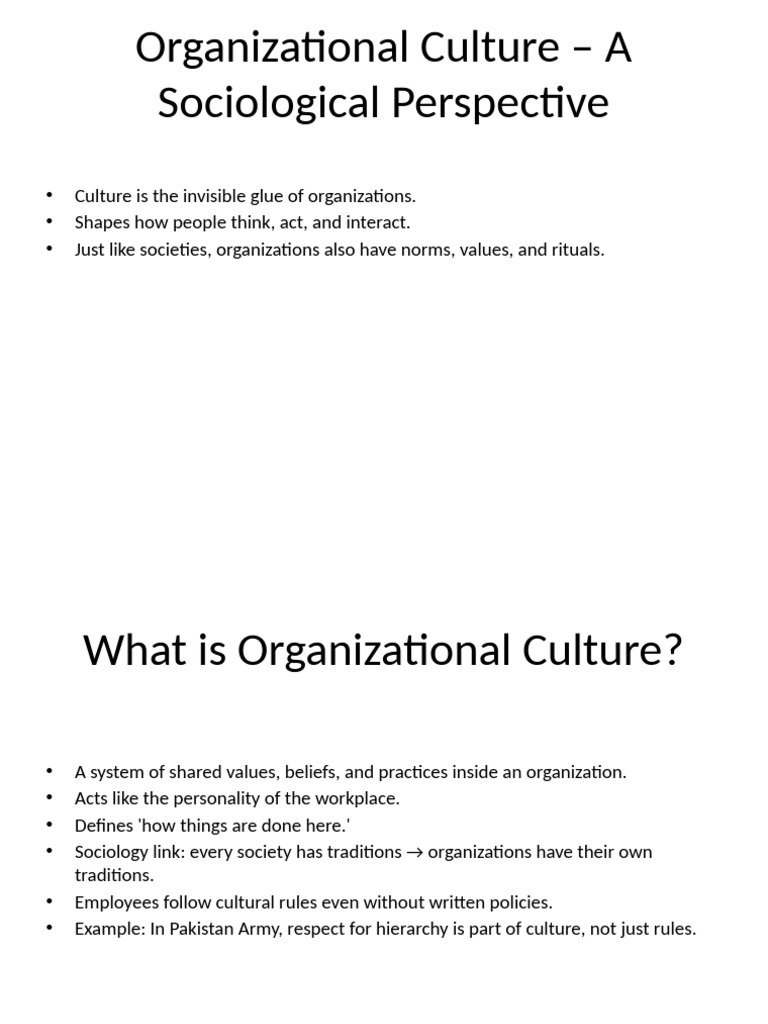 Organizational Culture Sociology | PDF | Organizational Culture | Value ...