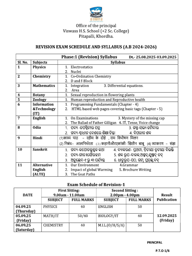 2nd Yr Exam Schedule and Revision Syllabus (AB.24-26) | PDF