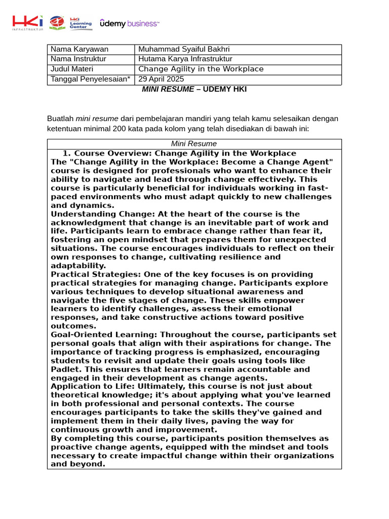Mini Resume Change Agility in The Workplace - Muhammad Syaiful Bakhri ...