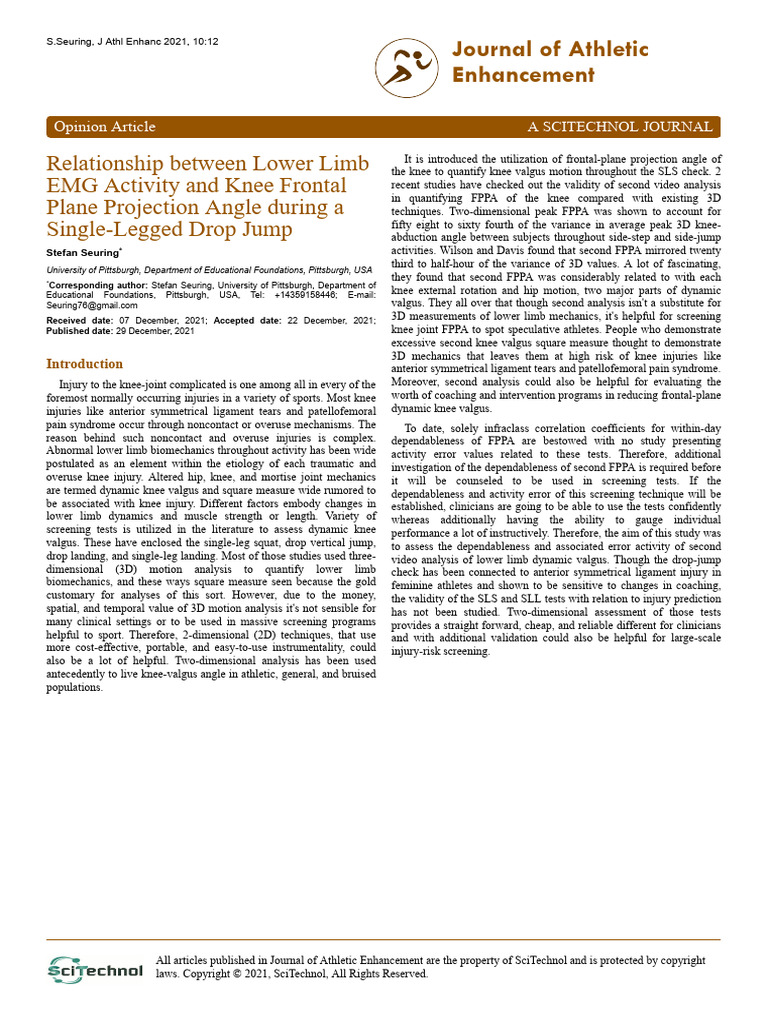 Relationship Between Lower Limb Emg Activity and Knee Frontal Plane ...