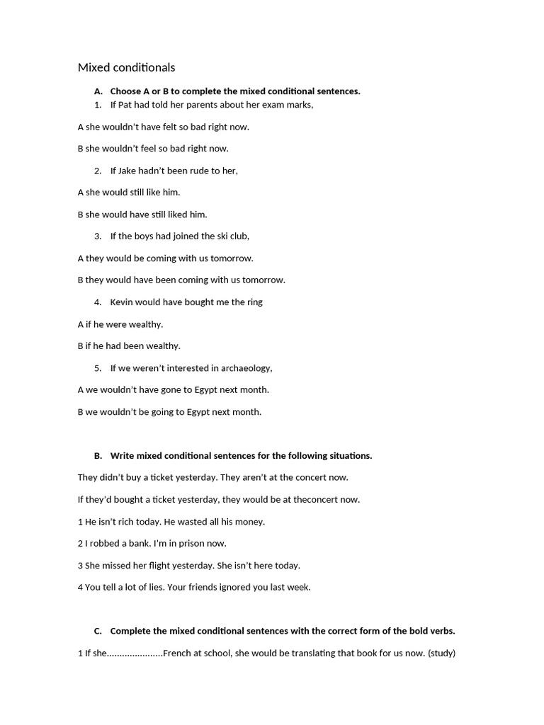 Mixed Conditionals Exercises Guide | PDF