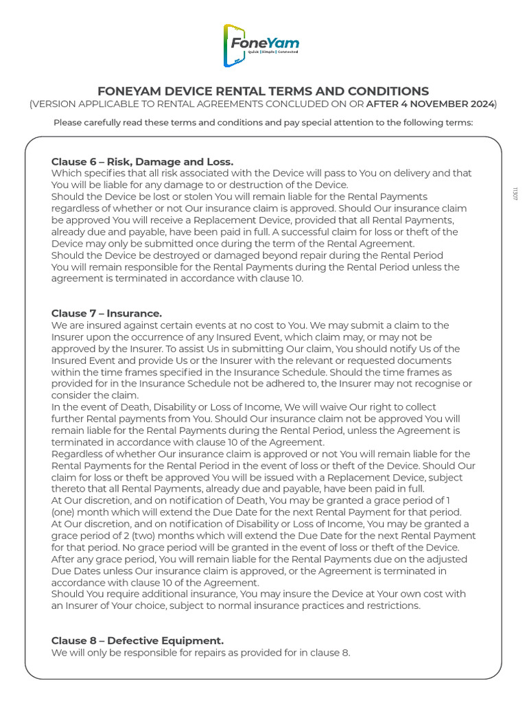 FoneYam Terms and Conditions 112024 | PDF | Insurance | Common Law