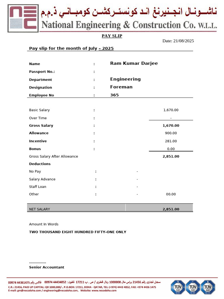 TCS Salary Slip for Ram Kumar Darjee | PDF | Salary | Payments