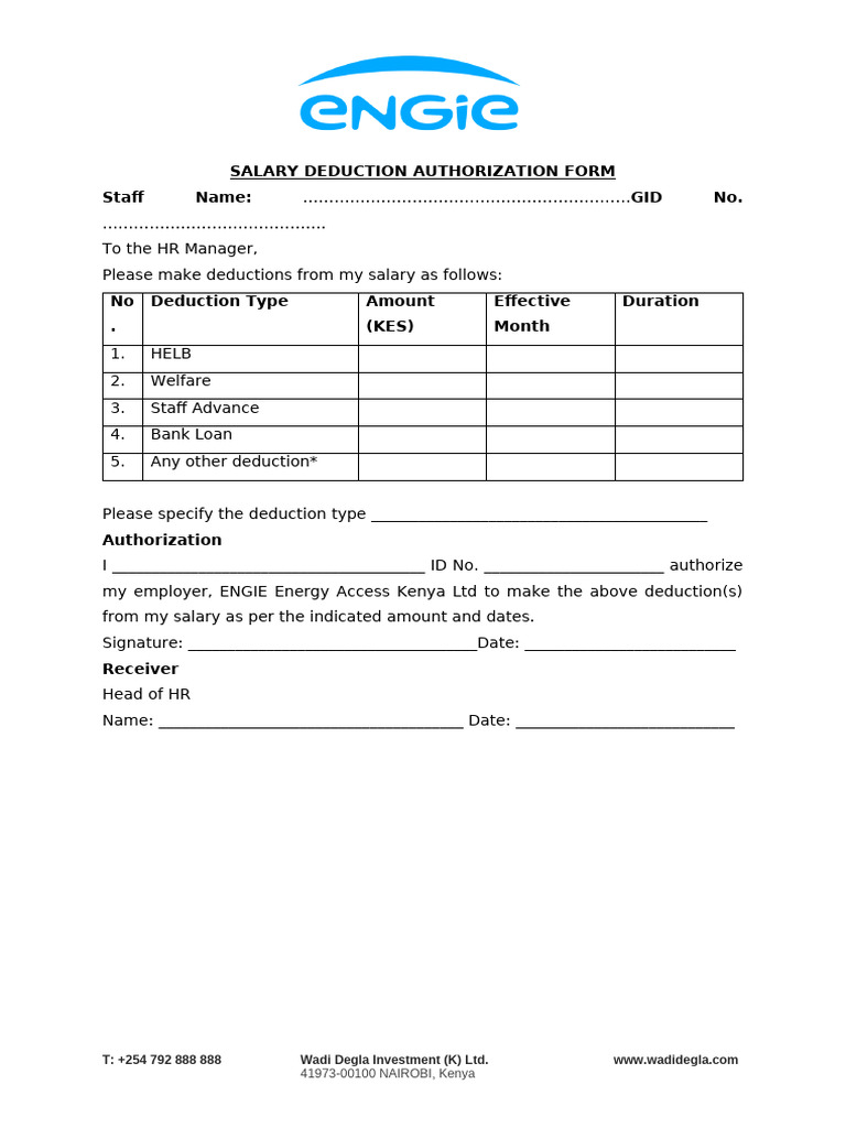 Salary Deduction Authorization Form | PDF