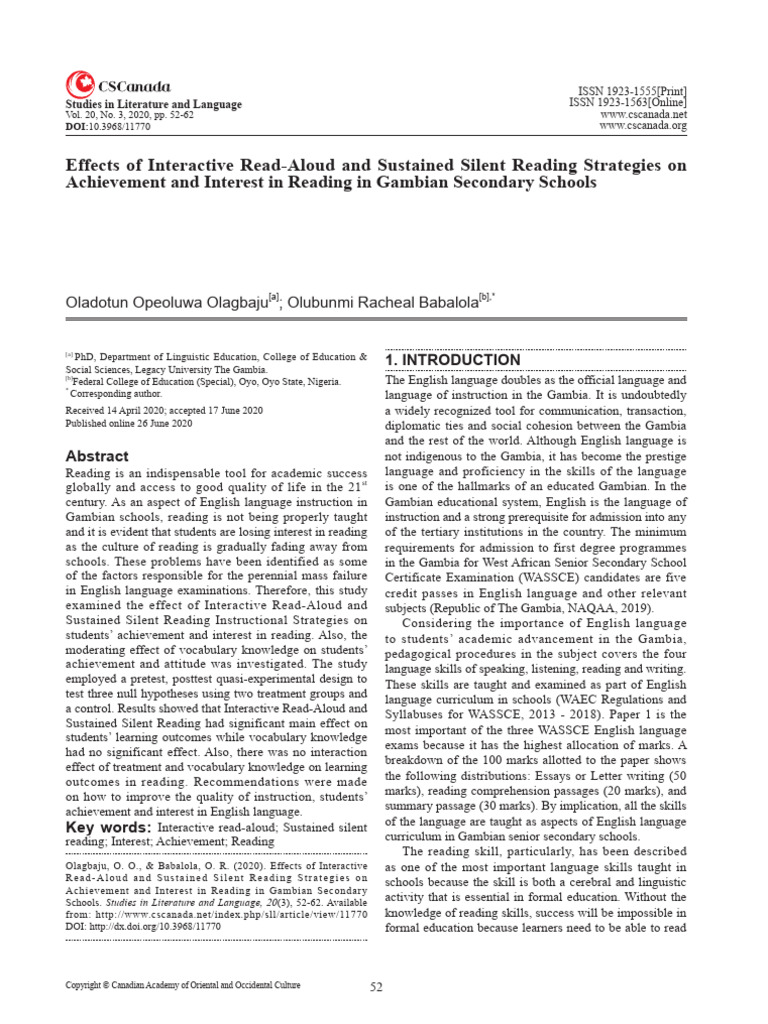 Effects of Interactive Read Aloud and Su | PDF | Reading Comprehension ...