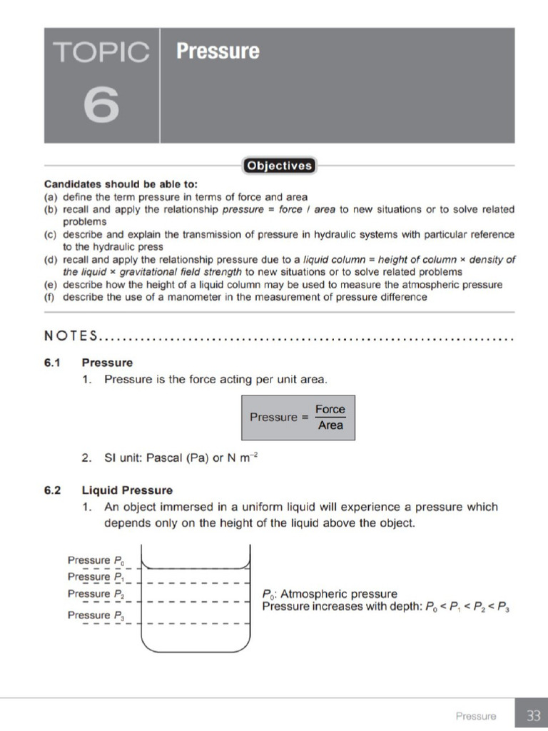 Physics Pressure Notes | PDF