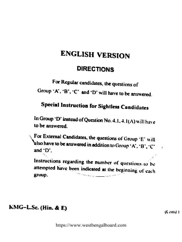 WBBSE Class 10 Life Science (English Version) Question Paper 2022 | PDF