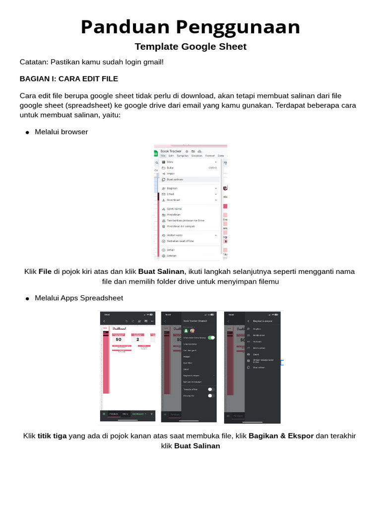 Panduan Penggunaan Template Google Sheet | PDF