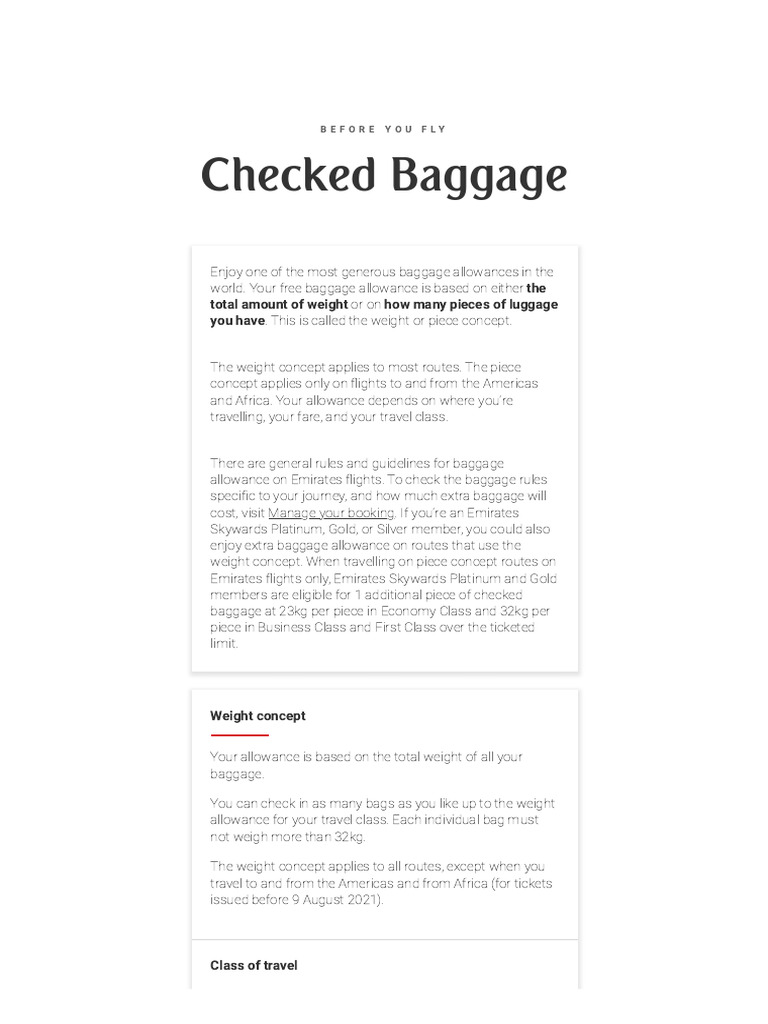 Checked Baggage - Baggage - Before You Fly - Emirates India | PDF ...