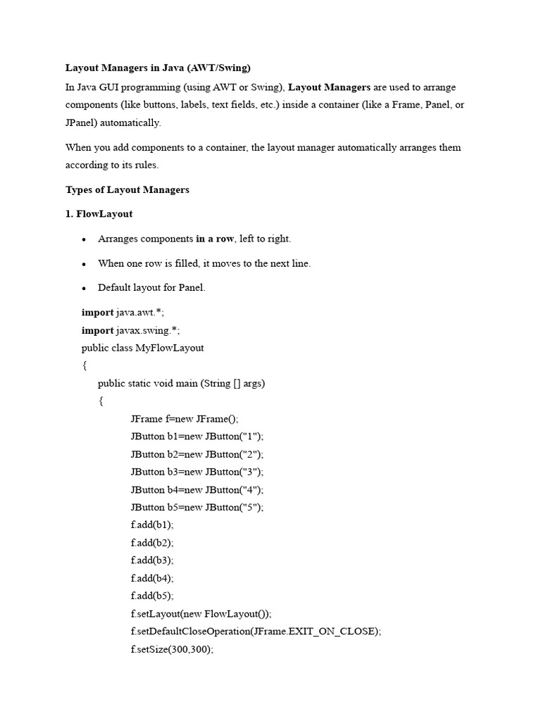 Layout Managers in Java-1 | PDF | Computing Platforms | Object Oriented ...