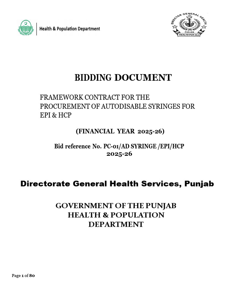 Bidding Document: Framework Contract For The Procurement of Autodisable ...