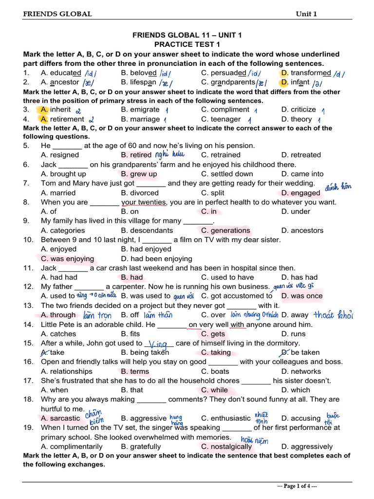 Friends Global Unit 1 Practice Test | PDF