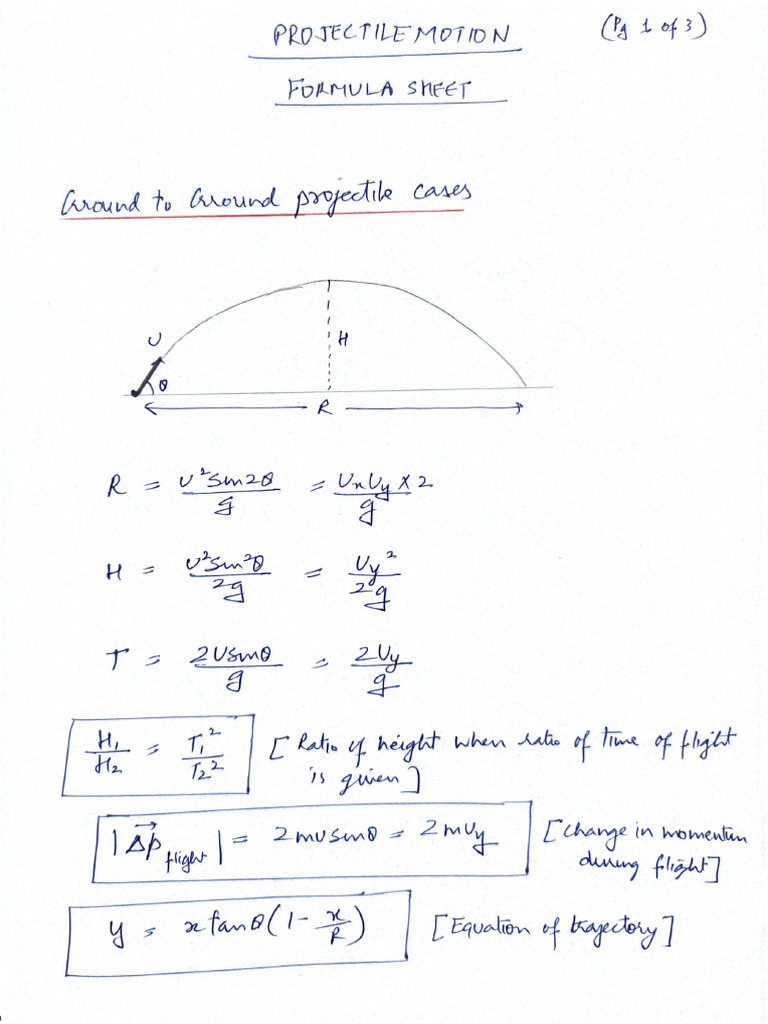 Projectile Formula Sheet | PDF