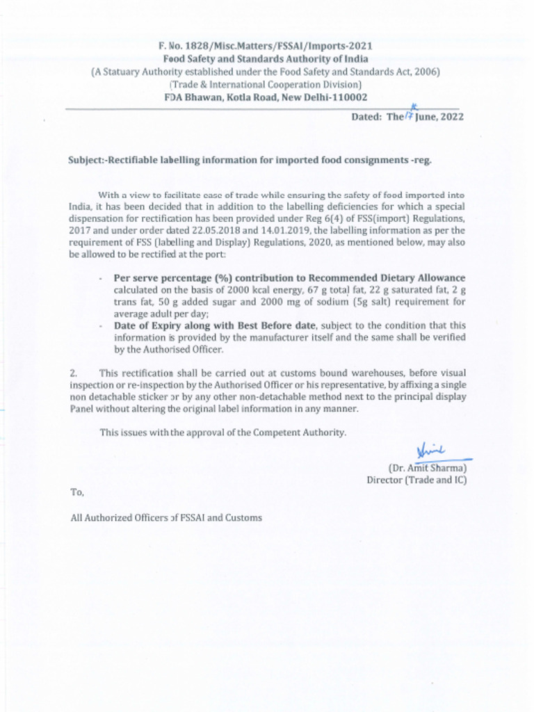 1e. Letter Label Food Import 17-06-2022 | PDF