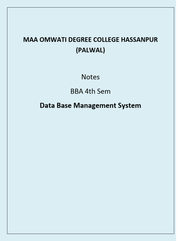 Bba 4th Sem Data Base Management System | PDF