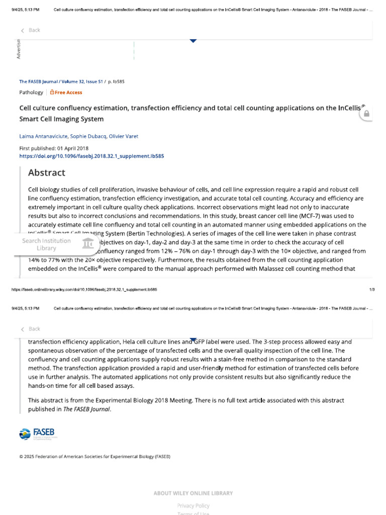 Cell Culture Confluency | PDF