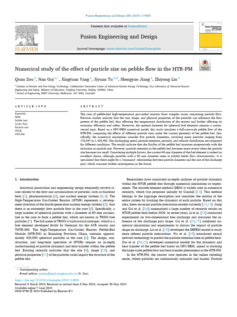 Numerical Study of The Effect of Particle Size On Pebble Flow in The ...