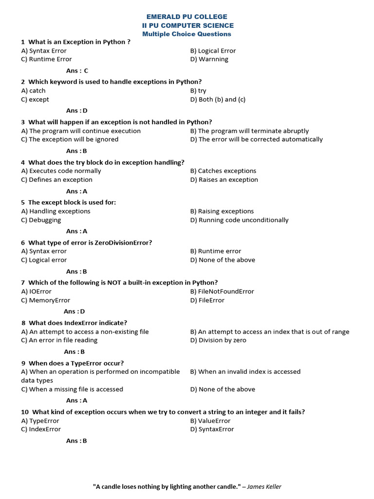 Exception Handling Ch01 MCQ Questions | PDF | Computer Science | Software Development