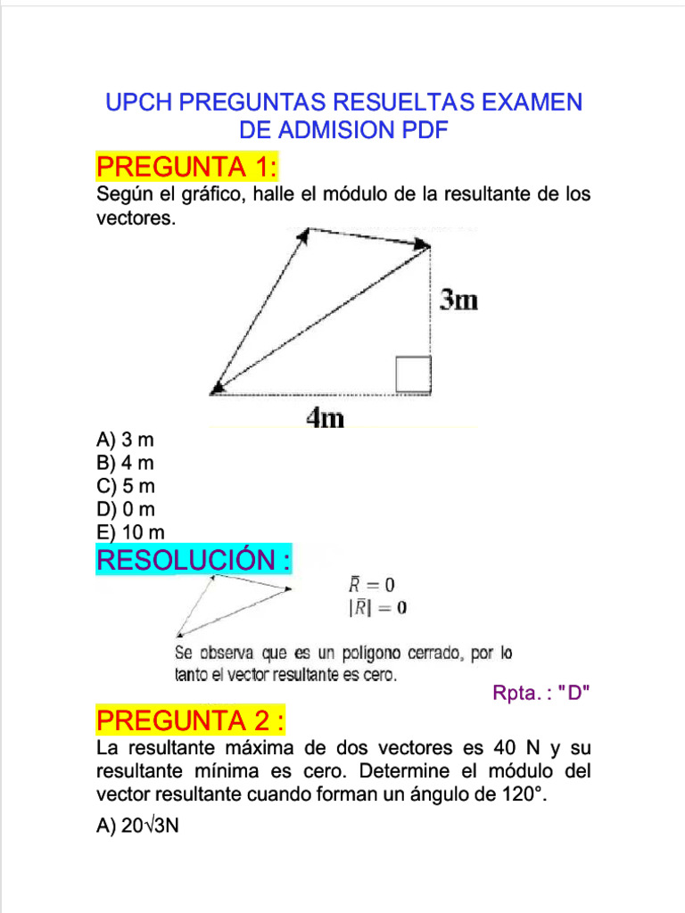 Examen de Admisión UPCH: Preguntas y Respuestas | PDF | Peso | Masa