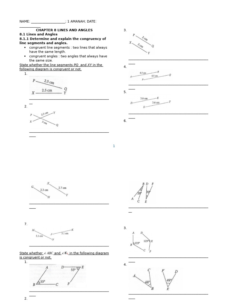 Lines and Angles: Properties and Construction | PDF | Perpendicular | Angle