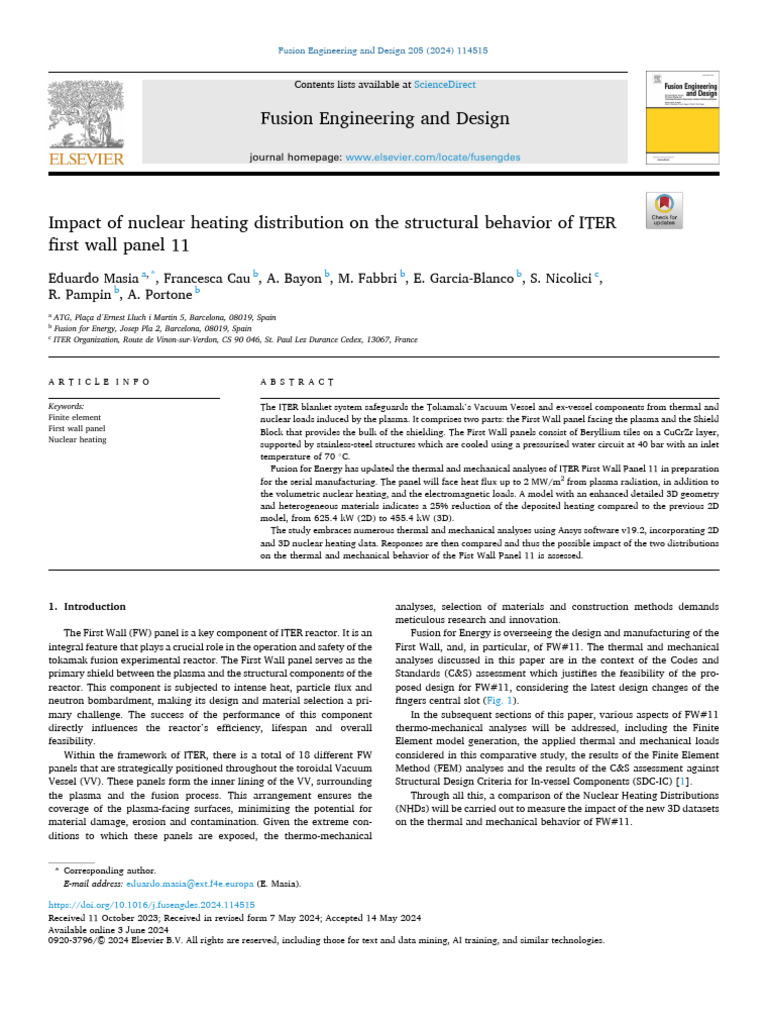 Impact of Nuclear Heating Distribution On The Structural Behavior of ITER First Wall Panel 11 ...