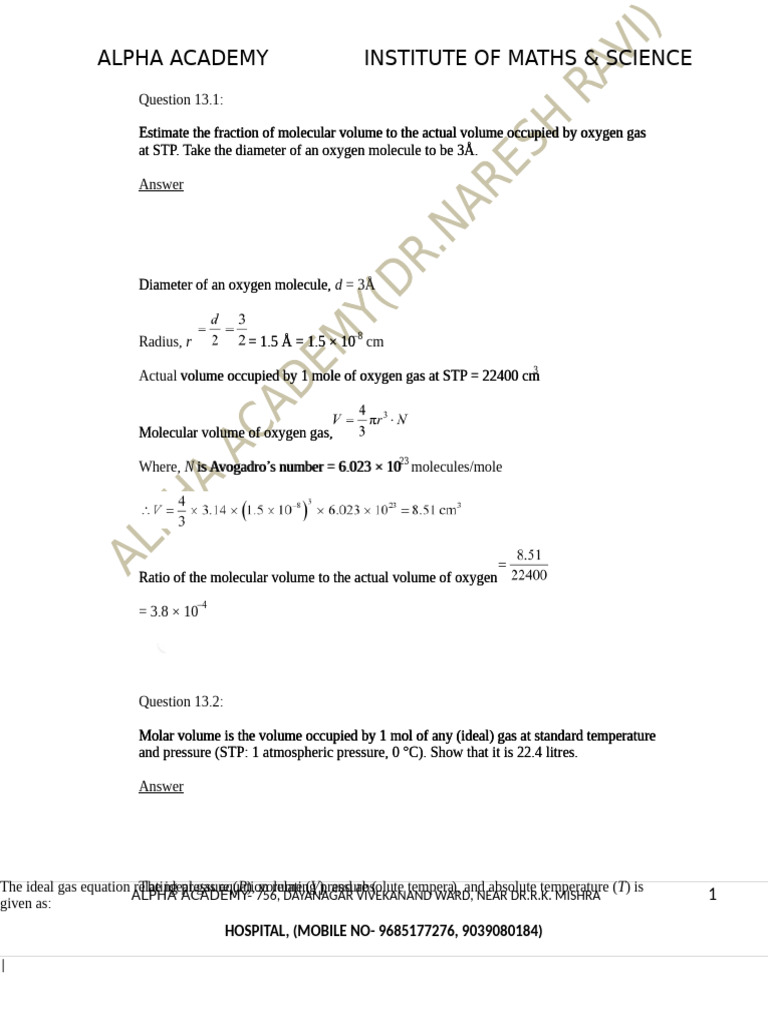 Oxygen Gas Volume Calculations at STP | PDF | Gases | Mole (Unit)