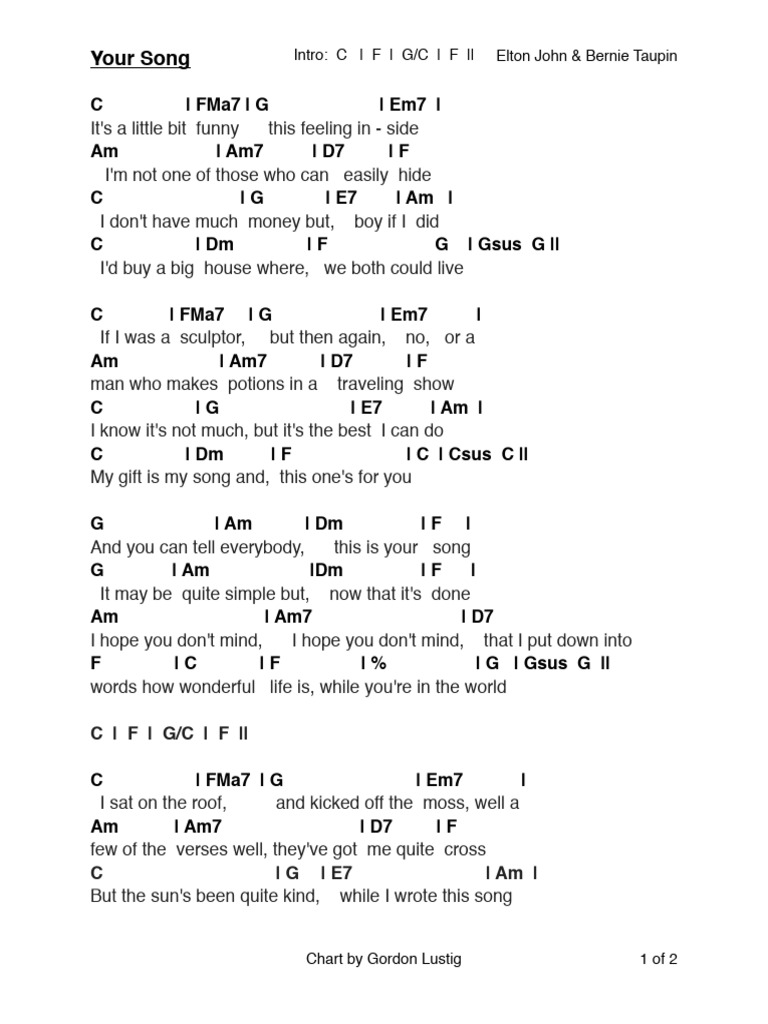 Your Song Chords - Lyric - Pages | PDF | Singles | Sound Recording