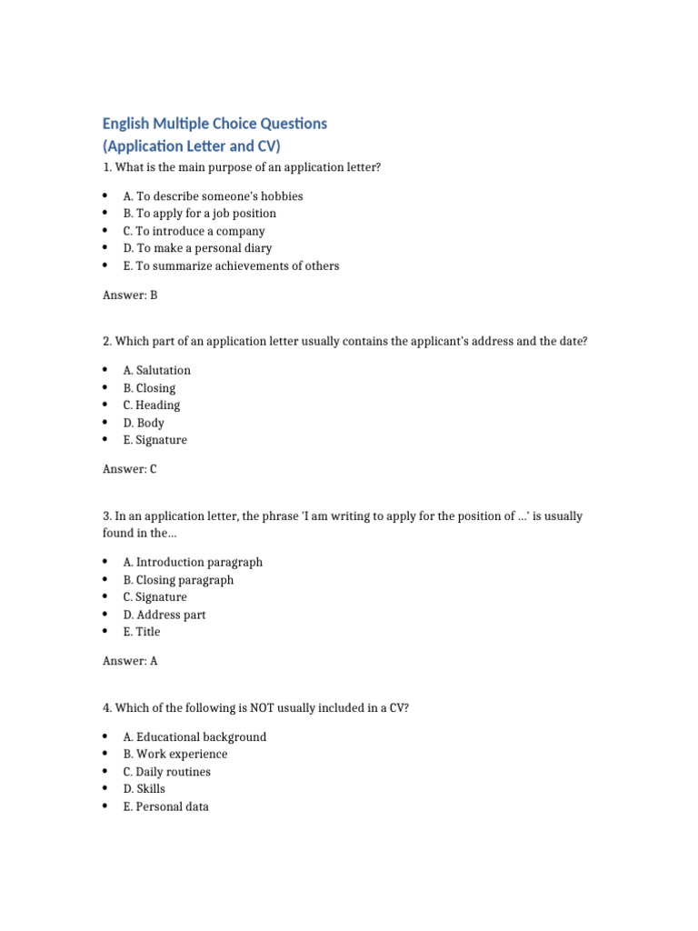 Application Letter CV Questions | PDF