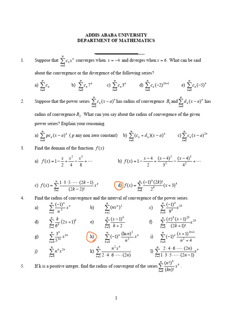 Worksheet On Powerseries | PDF | Power Series | Mathematical Concepts