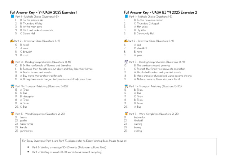 Y4 UASA 2025 Exercise Full Answer Key | PDF | Chess Openings | Chess