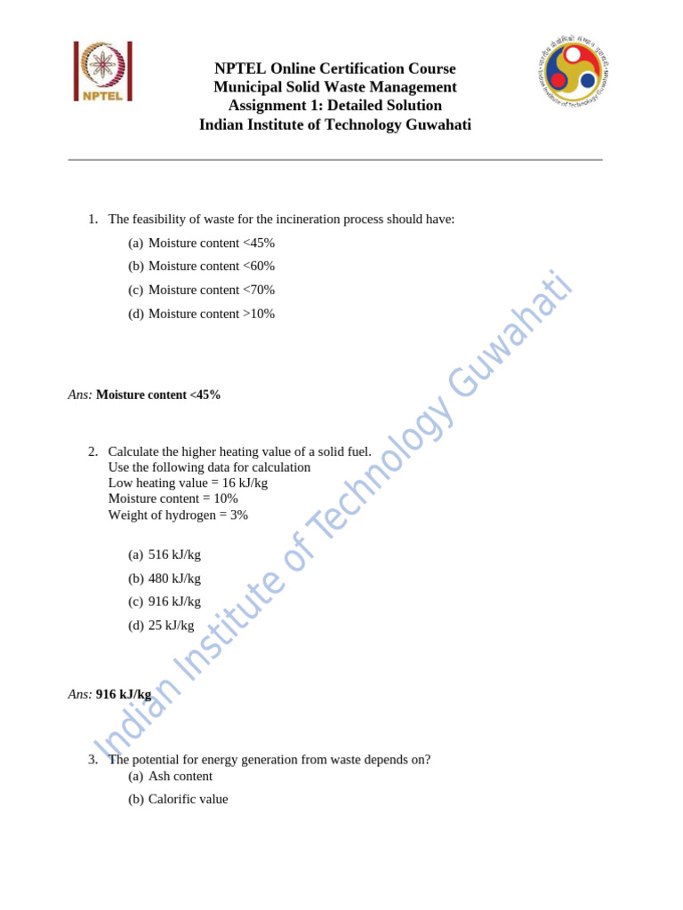 Week 5 - Assignment 5 - NOC25 CE109 | PDF | Natural Environment | Waste Treatment Technology