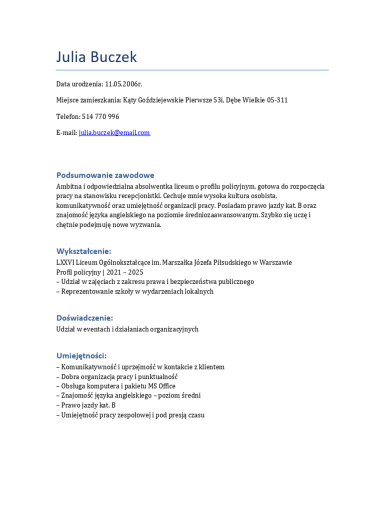 CV Julia Buczek | PDF