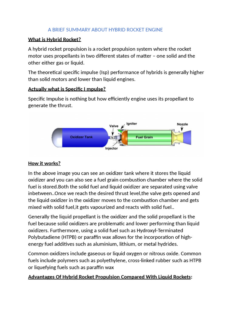 A Brief Summary About Hybrid Rocket Engine | PDF | Rocket Propellant ...