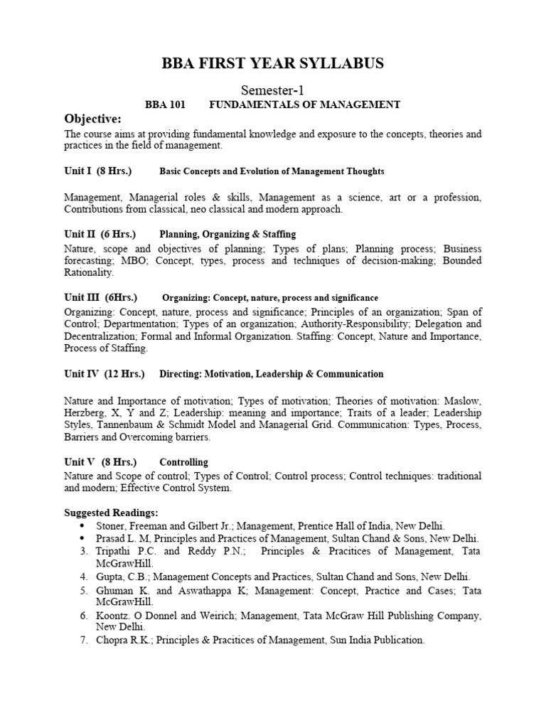 BBA First Year Syllabus Overview | PDF | Matrix (Mathematics ...