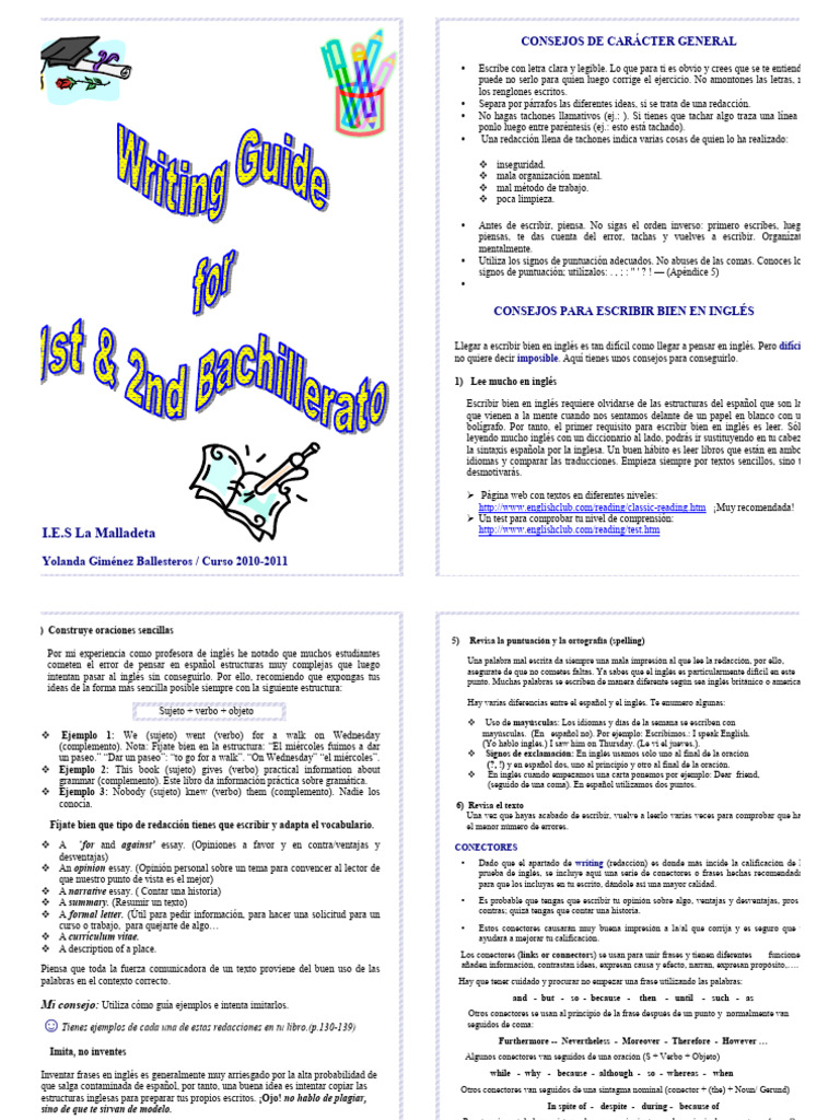 Writing Guide For 1st 2nd Bachillerato 1 | PDF | Asunto (gramática ...